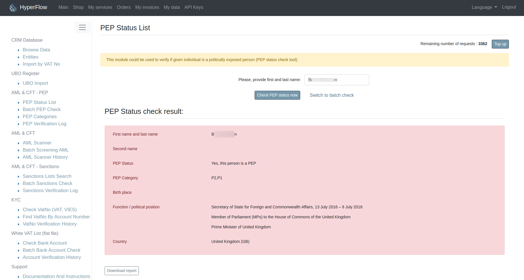 PEP Screening Tool – Hyperflow Platform