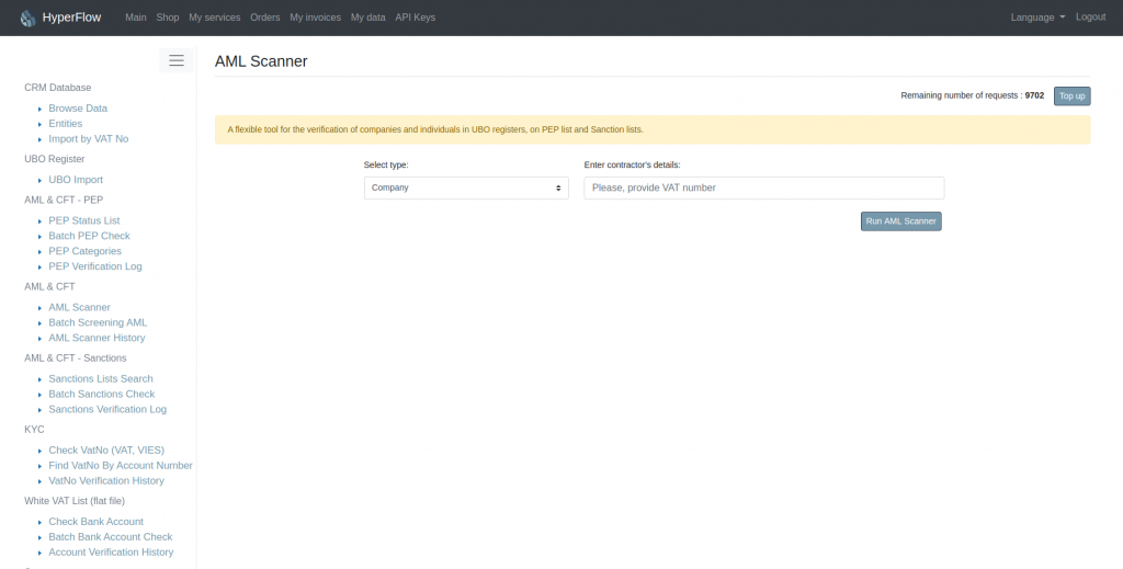 AML Scanner – Hyperflow Platform